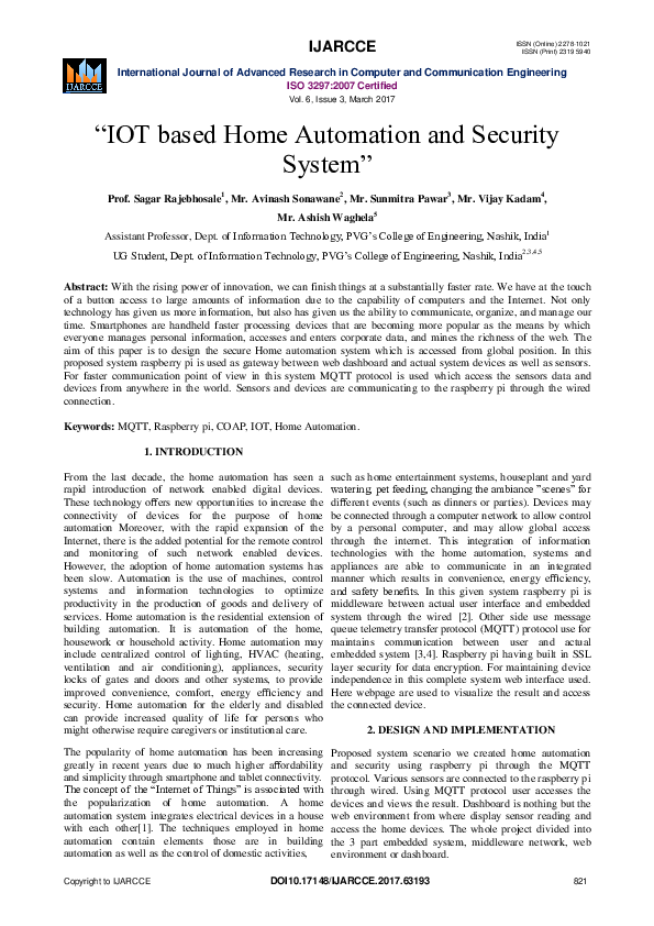 (PDF) IOT Based Home Automation and Security System