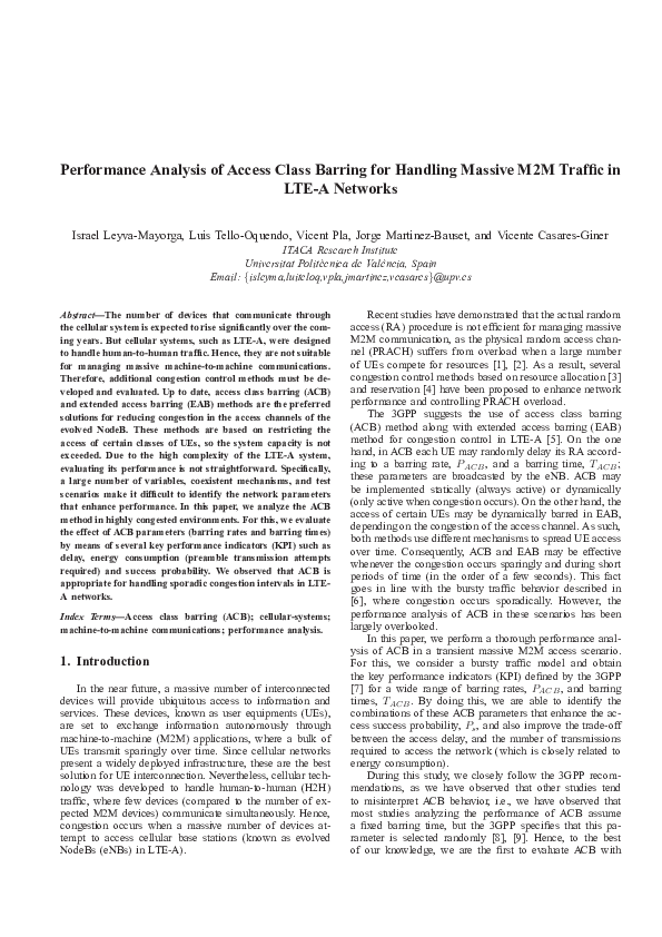 (PDF) Performance analysis of access class barring for handling massive M2M traffic in LTE-A ...