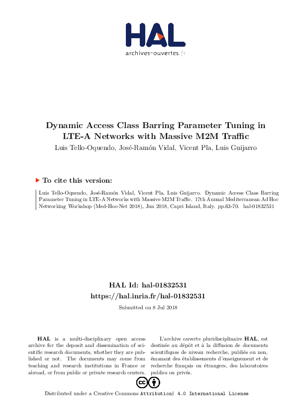 Pdf Dynamic Access Class Barring Parameter Tuning In Lte A Networks With Massive M2m Traffic