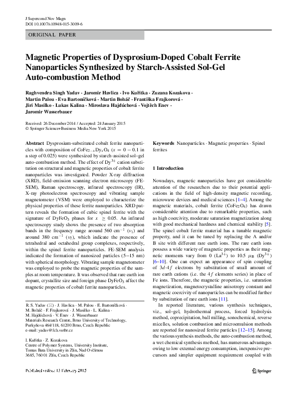 (PDF) Magnetic Properties of Dysprosium-Doped Cobalt Ferrite Nanoparticles Synthesized by Starch ...