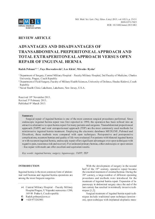 (PDF) Advantages and Disadvantages of Transabdominal Preperitoneal ...