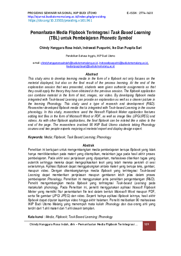 (PDF) Pemanfaatan Media Flipbook Terintegrasi Task Based Learning (TBL) untuk Pembelajaran ...