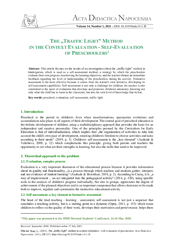 (PDF) The „traffic-light” method in context evaluation – self ...