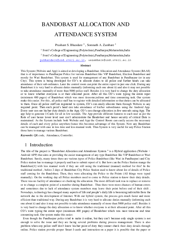 (PDF) BANDOBAST ALLOCATION AND ATTENDANCE SYSTEM