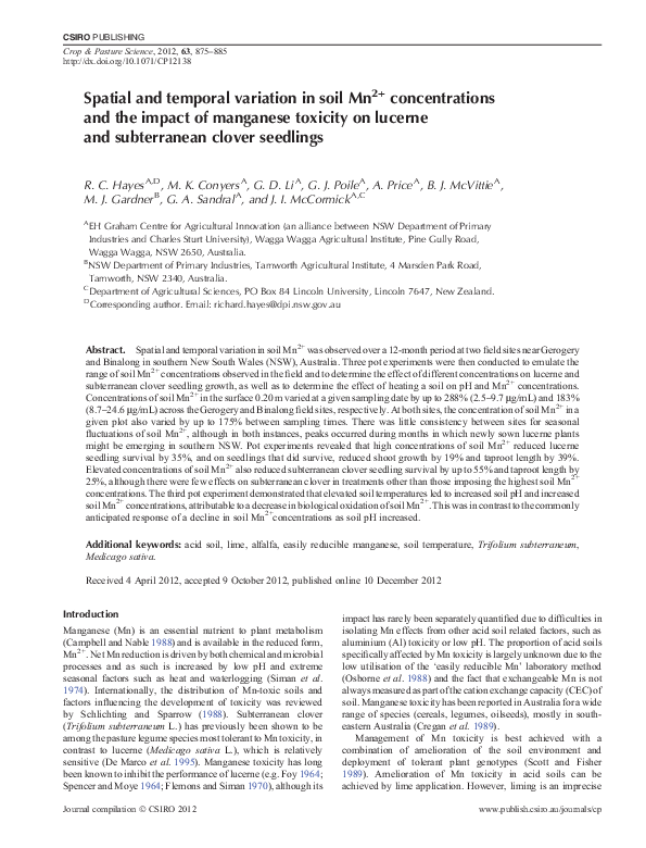 (PDF) Spatial and temporal variation in soil Mn2+ concentrations and the impact of manganese ...