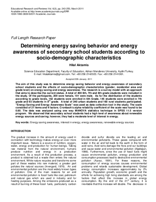 (PDF) Determining Energy Saving Behavior and Energy Awareness of ...