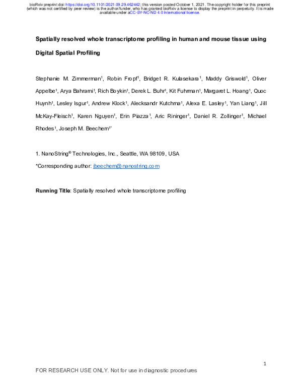 (PDF) Spatially resolved whole transcriptome profiling in human and mouse tissue using Digital ...