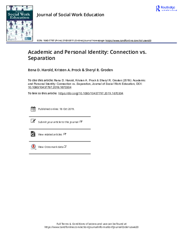 (PDF) Academic and Personal Identity: Connection vs. Separation