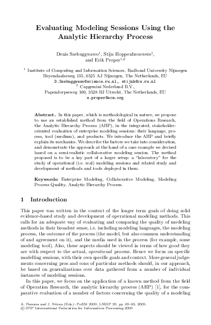 (PDF) Evaluating Modeling Sessions Using the Analytic Hierarchy Process