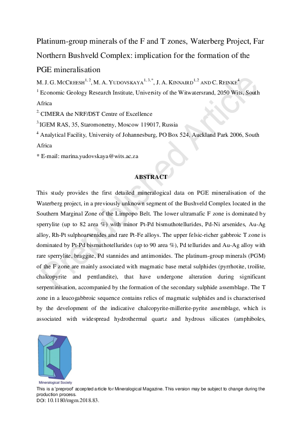 (PDF) Platinum-group minerals of the F and T zones, Waterberg Project ...