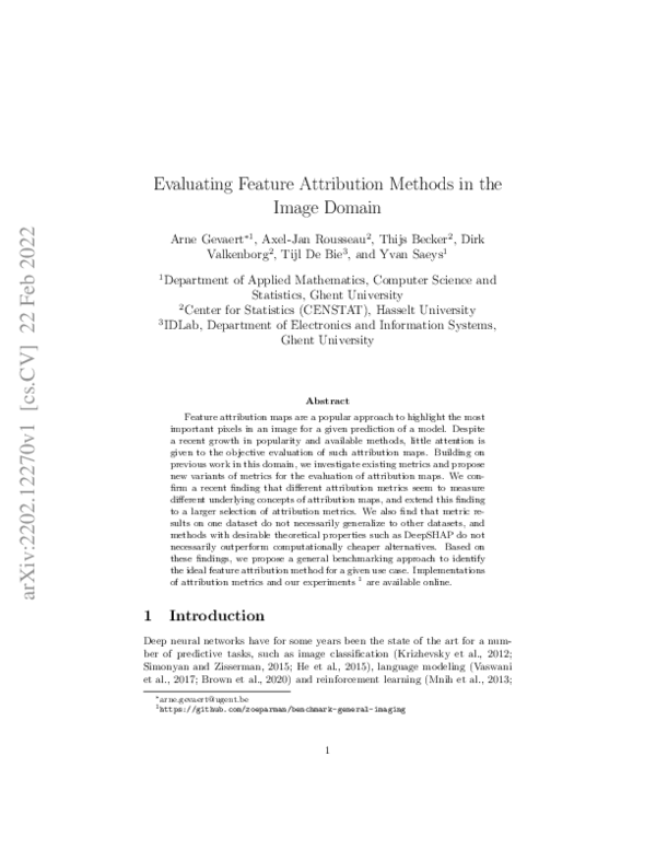 Pdf Evaluating Feature Attribution Methods In The Image Domain Arne