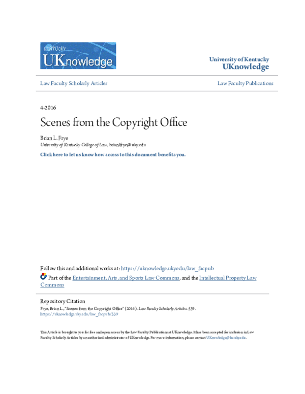 (PDF) UKnowledge Scenes from the Copyright Office Repository Citation