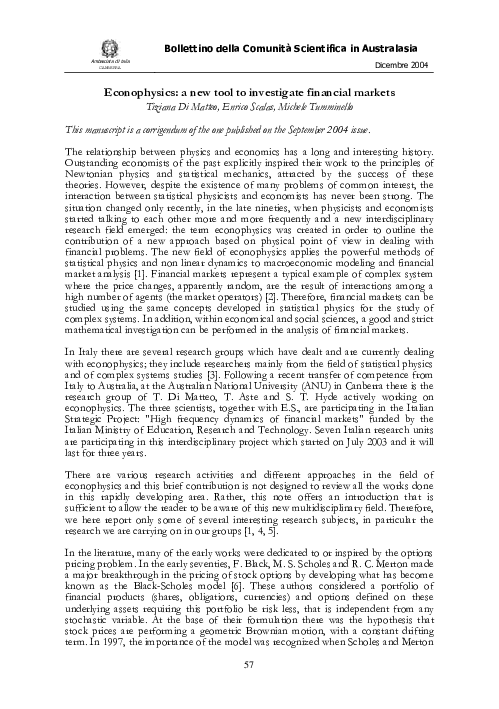 (PDF) Econophysics: a new tool to investigate financial markets