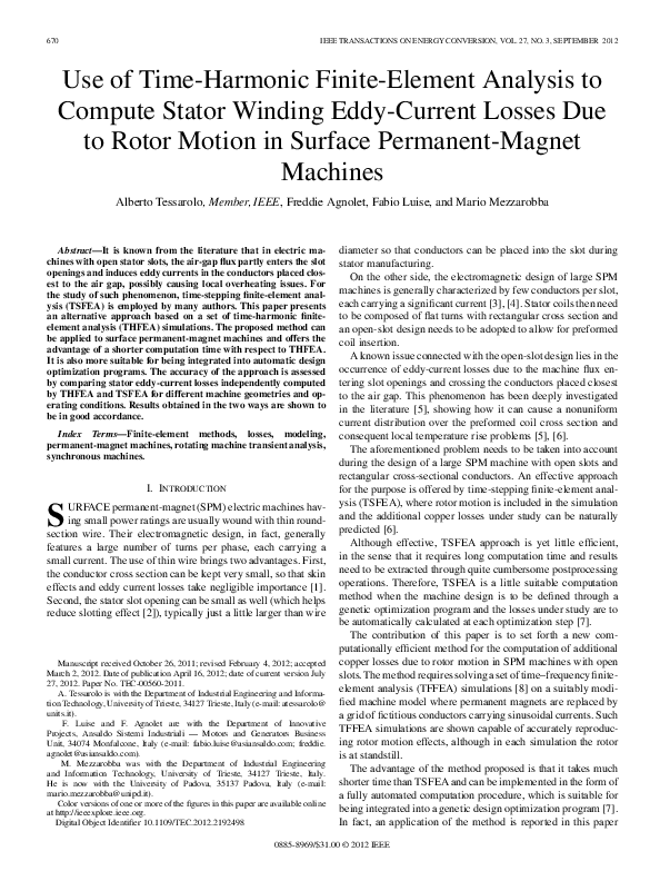 (PDF) Use of Time-Harmonic Finite-Element Analysis to Compute Stator ...
