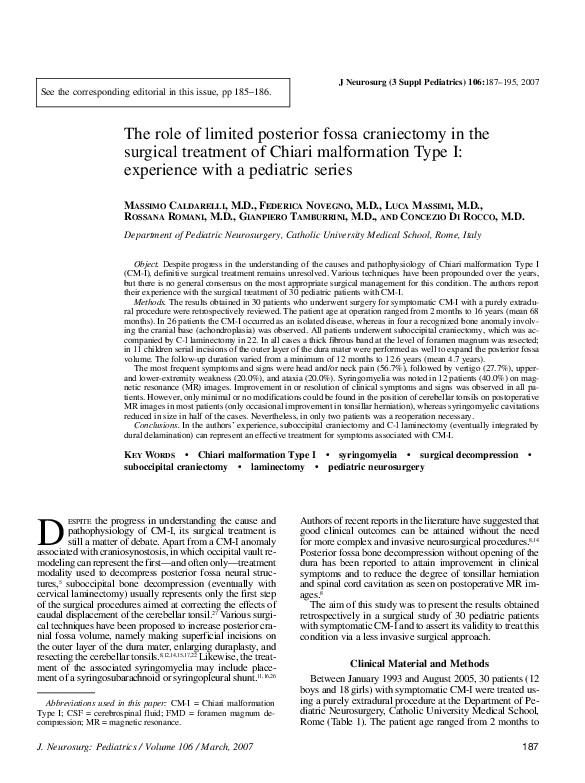 (PDF) The role of limited posterior fossa craniectomy in the surgical ...