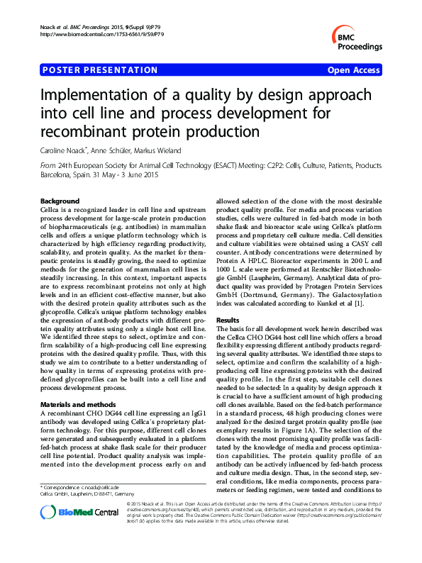 (PDF) Implementation of a quality by design approach into cell line and process development for ...