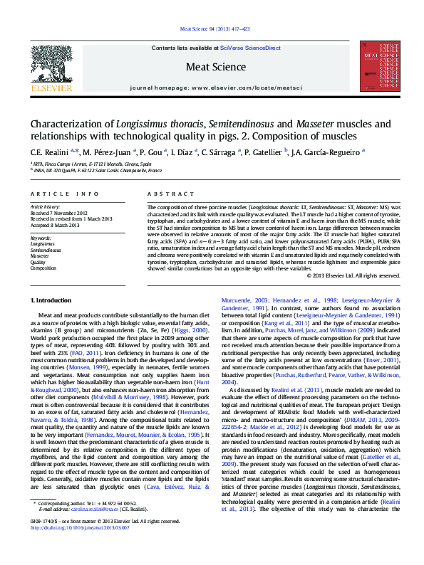 (PDF) Characterization of Longissimus thoracis, Semitendinosus and ...