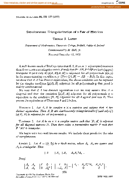 (PDF) Simultaneous triangularization of a pair of matrices