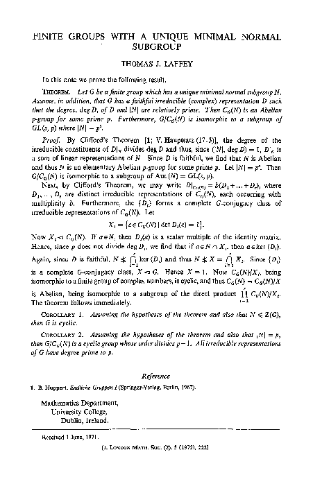 (PDF) Finite Groups with a Unique Minimal Normal Subgroup