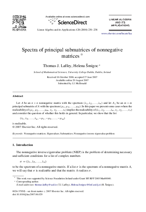(PDF) Spectra of principal submatrices of nonnegative matrices