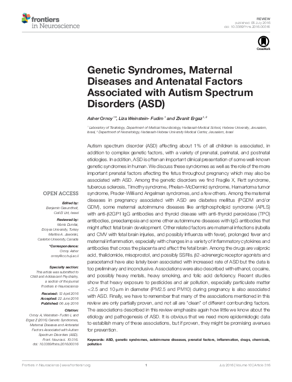 (PDF) Genetic Syndromes, Maternal Diseases and Antenatal Factors ...