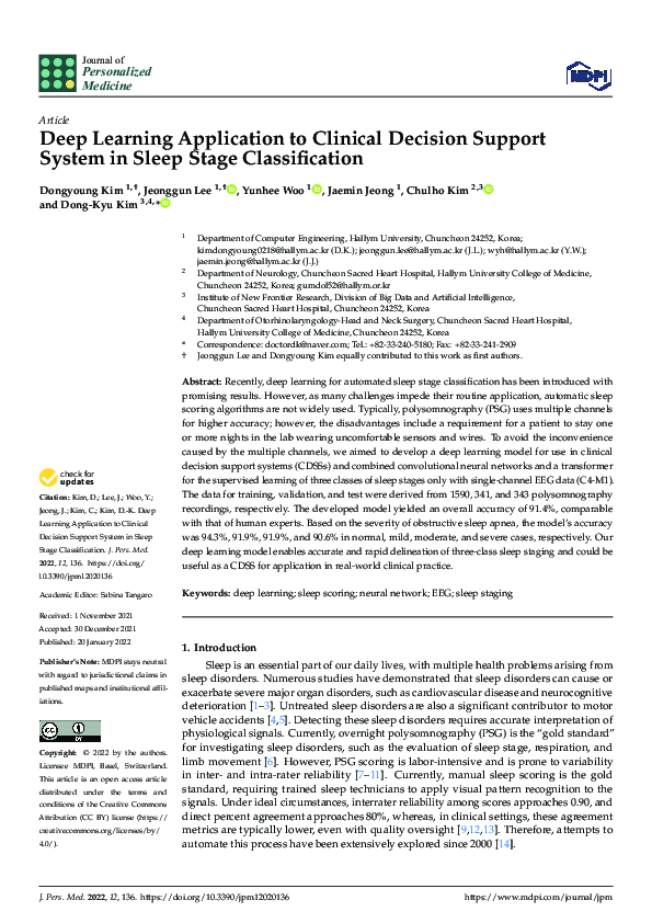 (PDF) Deep Learning Application to Clinical Decision Support System in Sleep Stage Classification