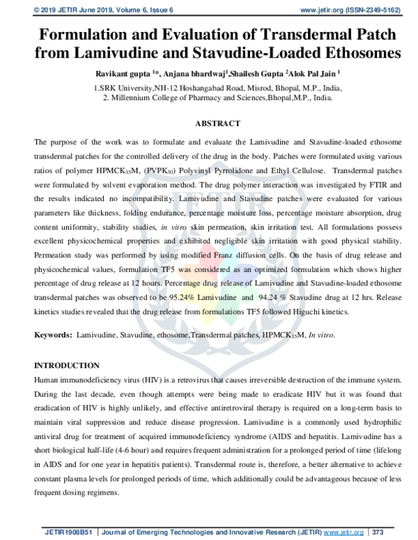 (PDF) Formulation and Evaluation of Transdermal Patch from Lamivudine ...