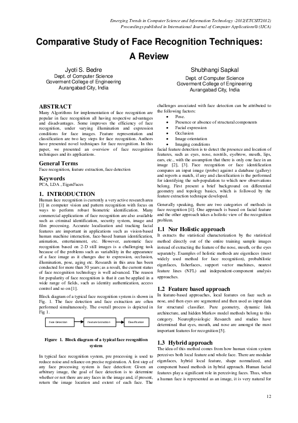(PDF) Comparative Study of Face Recognition Techniques:A Review (PDF) Comparative Study of Face Recognition Techniques:A Review
