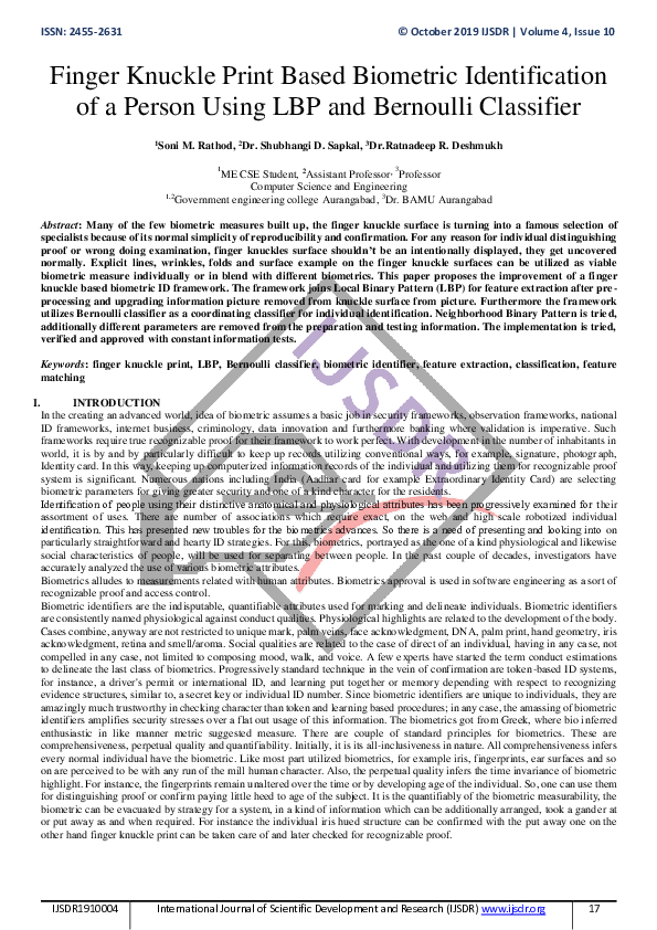 (PDF) Finger Knuckle Print Based Biometric Identification of a Person ...