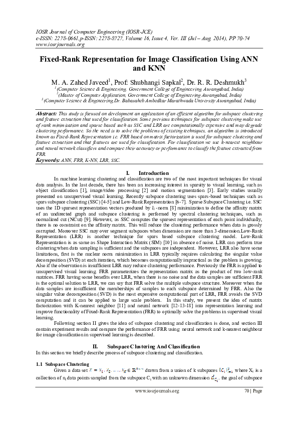 Pdf Efficient Image Classification Using Fixed Rank Representation