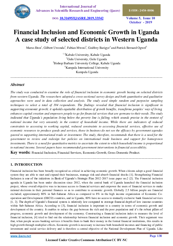 (PDF) Financial Inclusion and Economic Growth in Uganda A case study of ...