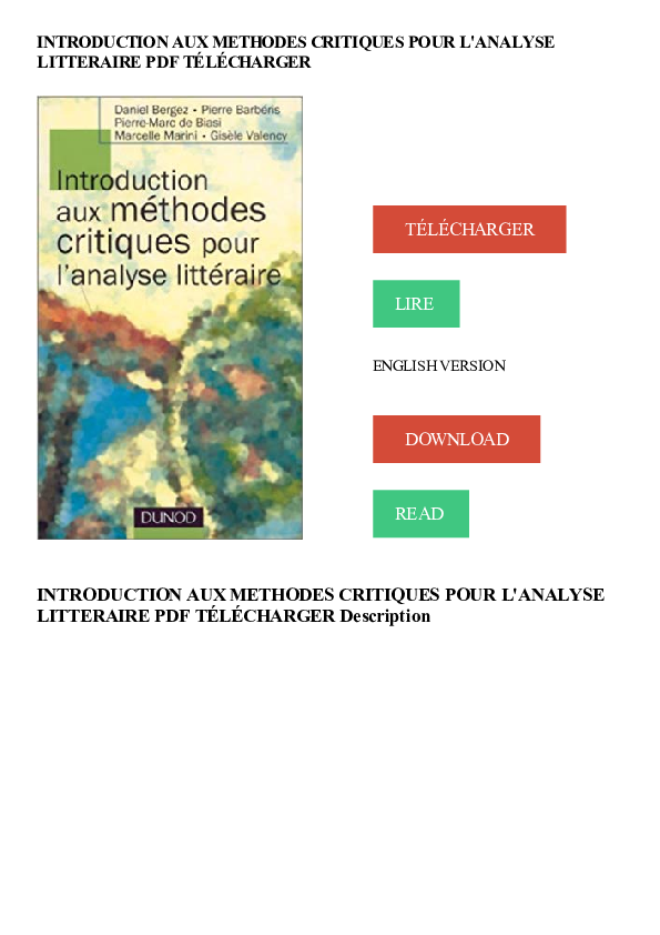 (PDF) Introduction aux méthodes critiques pour l'analyse littéraire