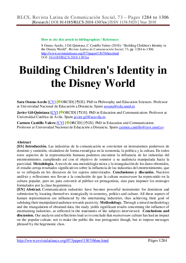 (PDF) Building Children's Identity in the Disney World
