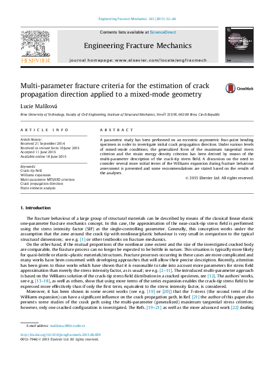 Pdf Multi Parameter Fracture Criteria For The Estimation Of Crack Propagation Direction