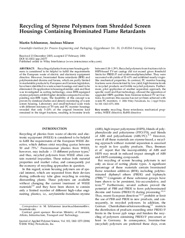 (PDF) Recycling of styrene polymers from shredded screen housings ...