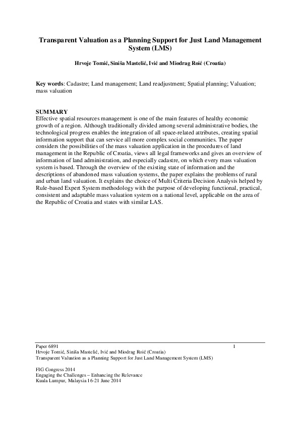 (PDF) Transparent Valuation as a Planning Support for Just Land ...