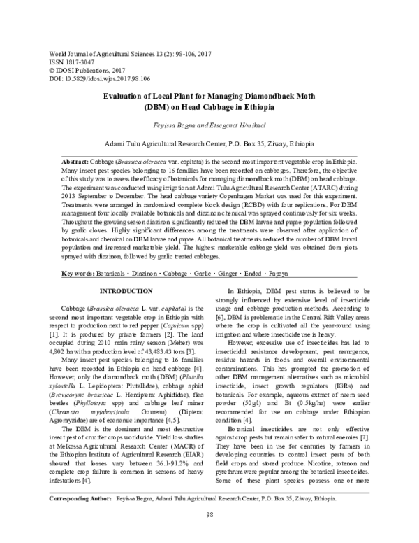 (PDF) Evaluation of Local Plant for Managing Diamondback Moth (DBM) on ...