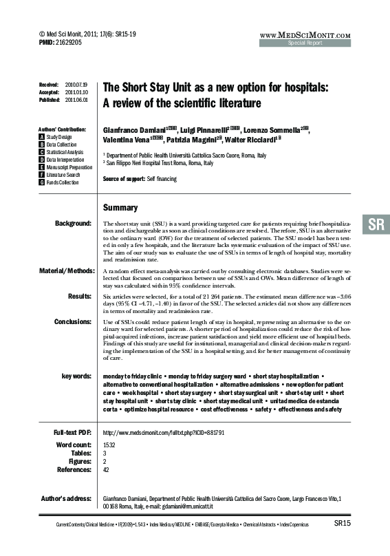 (PDF) The Short Stay Unit as a new option for hospitals: A review of ...