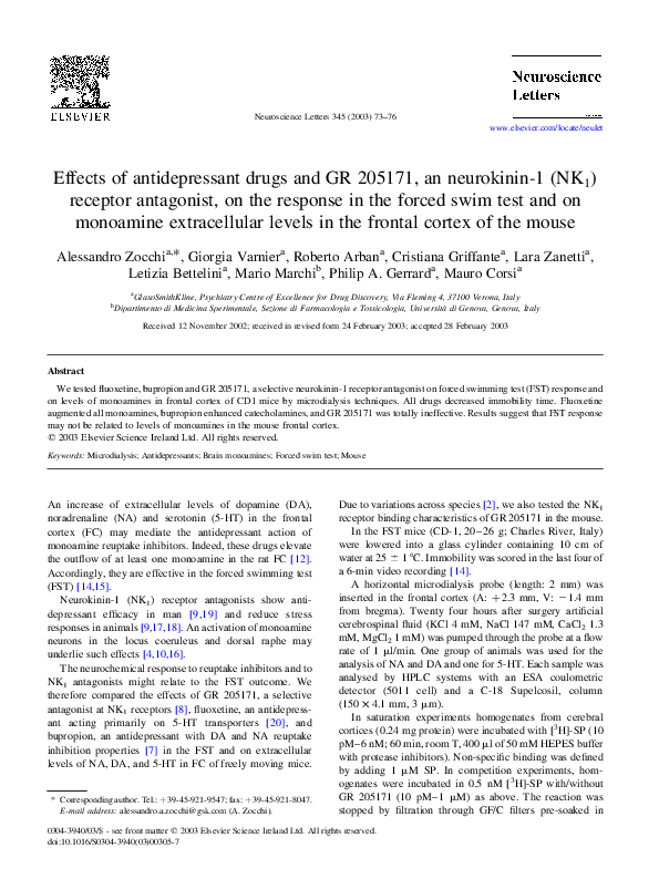 (PDF) Antidepressants and NK1 Antagonist in Mice