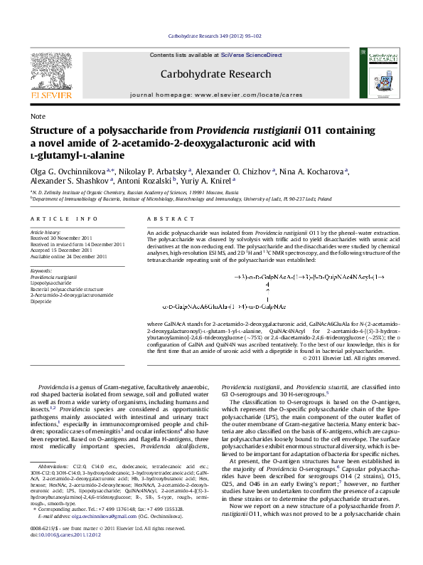 (PDF) Structure of a polysaccharide from Providencia rustigianii O11 ...