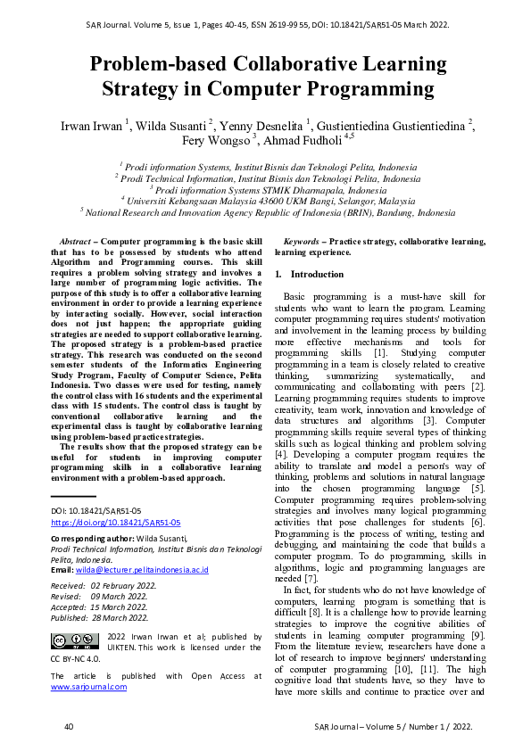 (PDF) Problem-based Collaborative Learning Strategy in Computer Programming