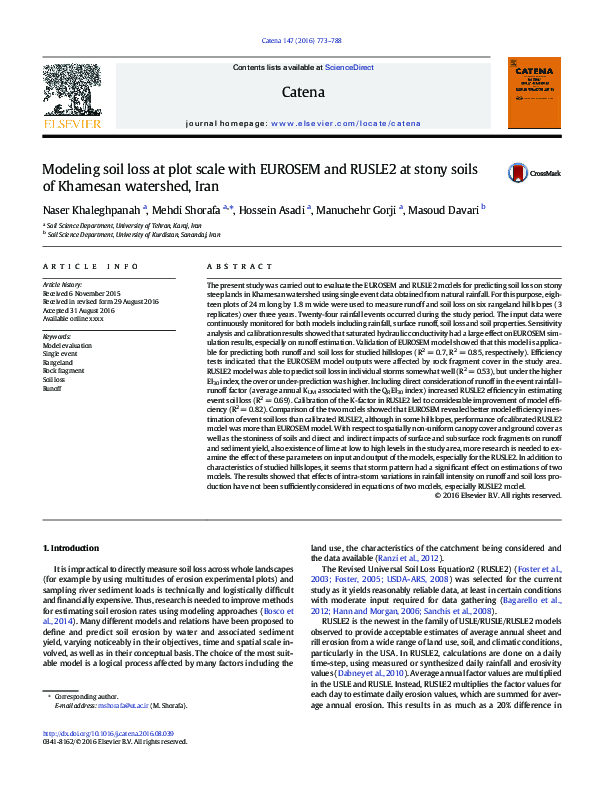 (PDF) Modeling soil loss at plot scale with EUROSEM and RUSLE2 at stony ...