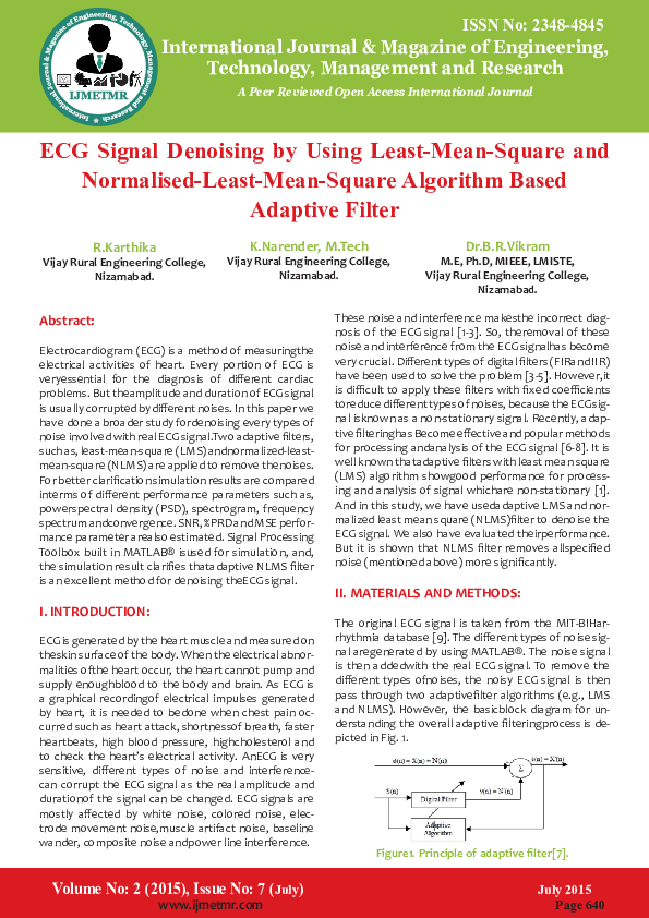 (PDF) ECG signal denoising by using least-mean-square and normalised-least-mean-square algorithm ...