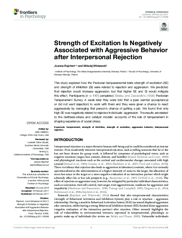 (PDF) Strength of Excitation Is Negatively Associated with Aggressive ...