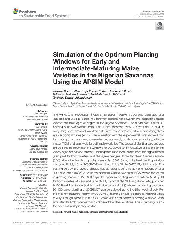 (PDF) Simulation of the Optimum Planting Windows for Early and Intermediate-Maturing Maize ...