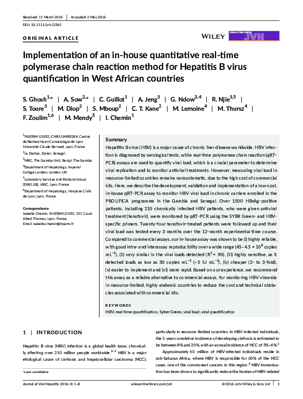 Pdf Implementation Of An In House Quantitative Real Time Polymerase Chain Reaction Method For