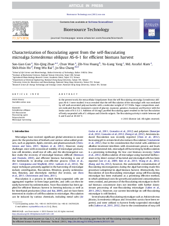 (PDF) Characterization of flocculating agent from the self-flocculating ...