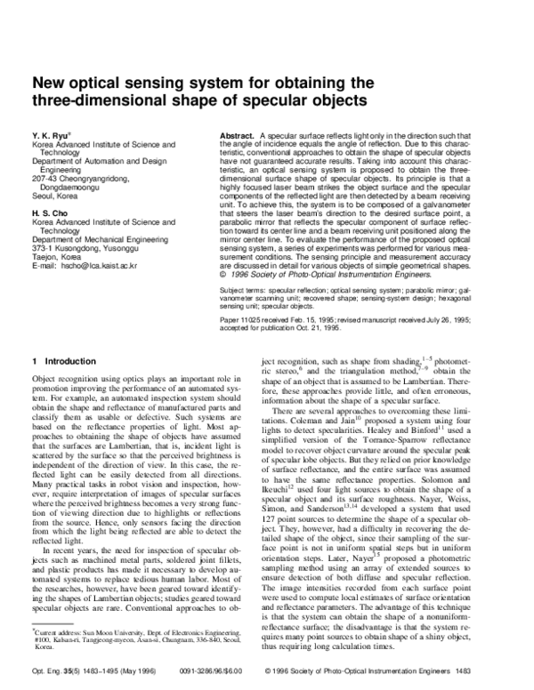 (PDF) New optical sensing system for obtaining the three‐dimensional ...