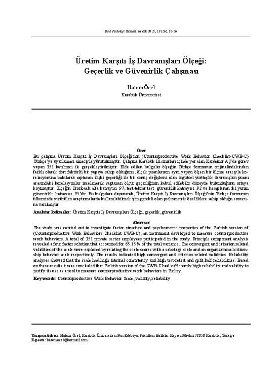 (PDF) The Counterproductive Work Behavior Checklist:A Study for ...