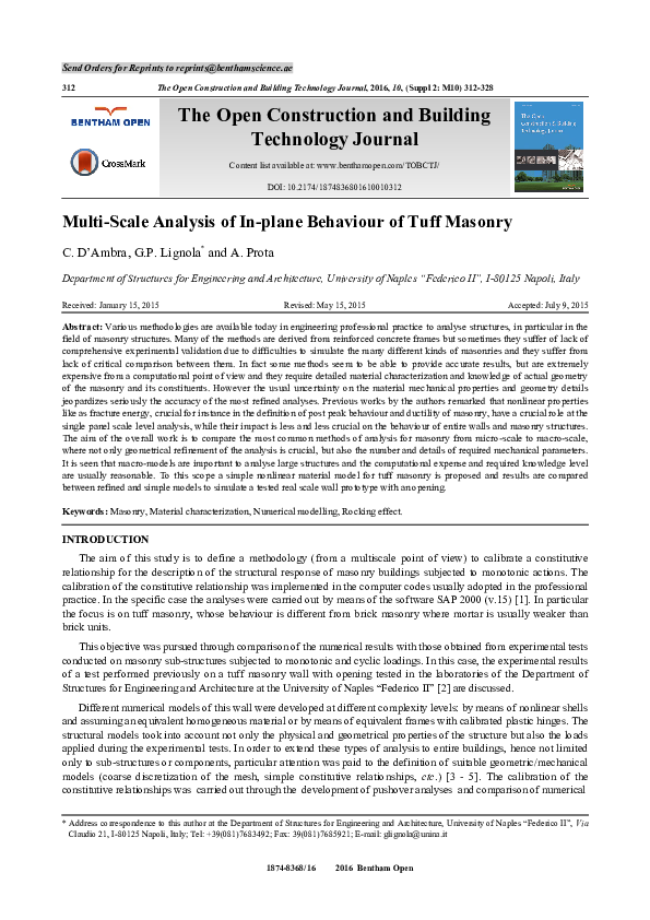 (PDF) Multi-Scale Analysis of In-plane Behaviour of Tuff Masonry